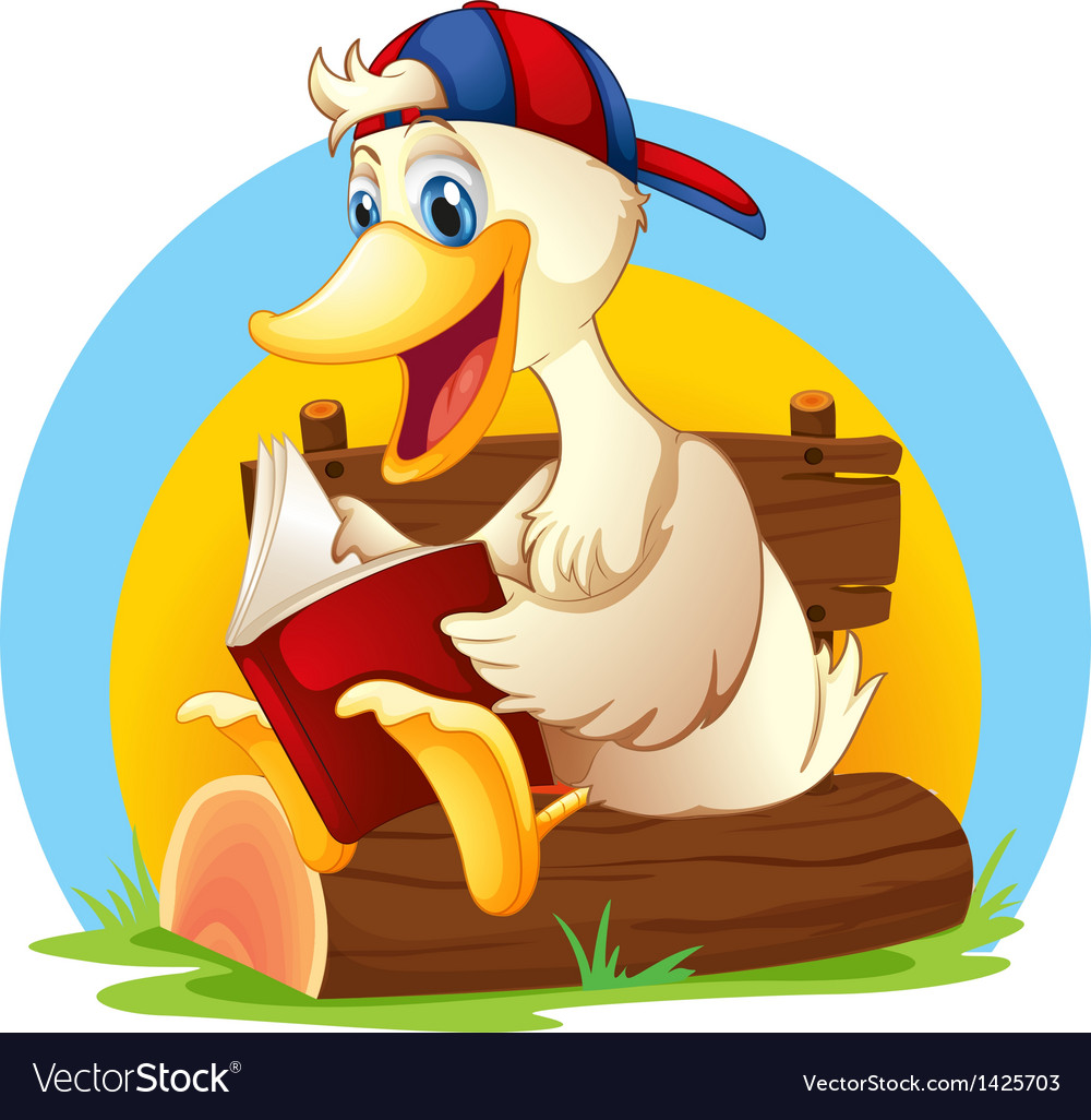 A happy duck reading Royalty Free Vector Image