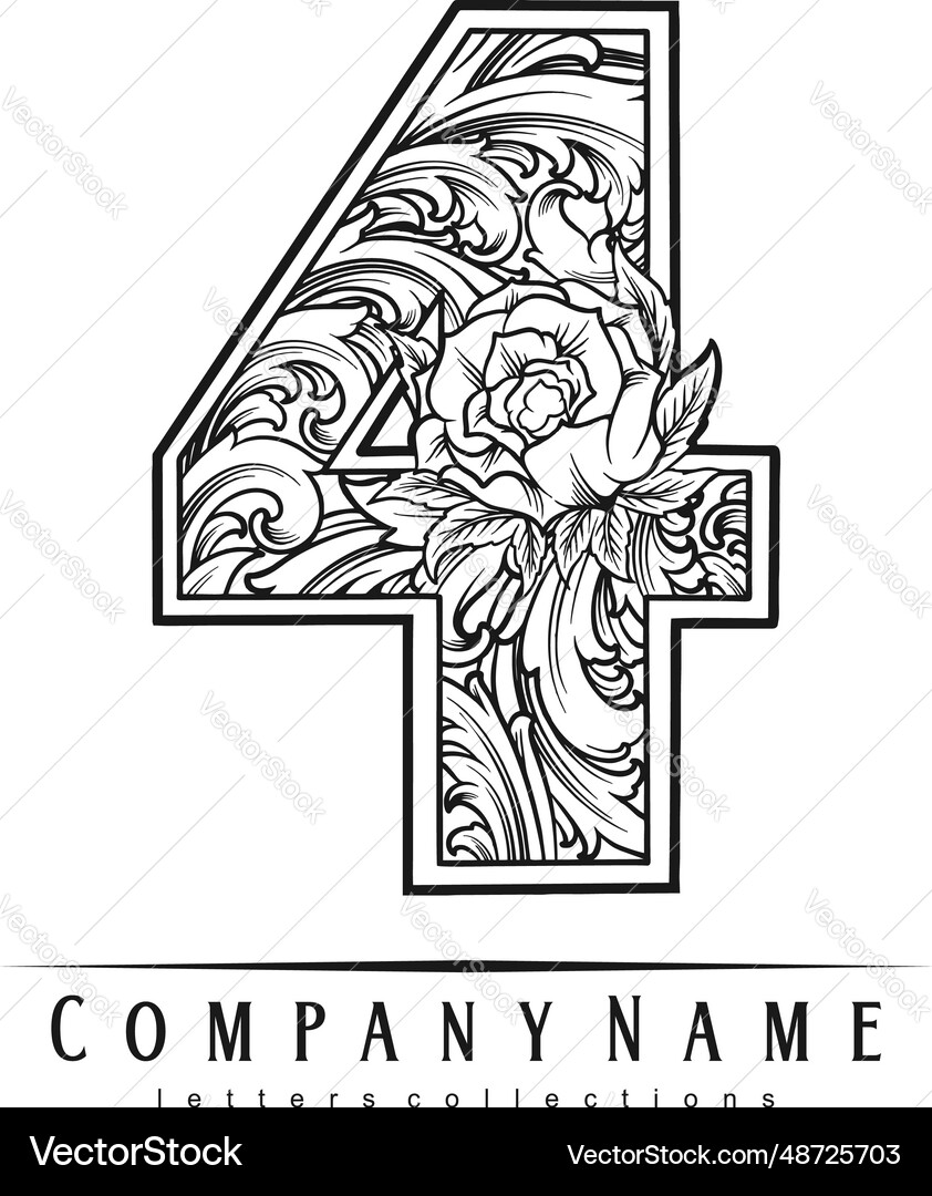 Antique elegance numbers 4 vintage monogram logo Vector Image