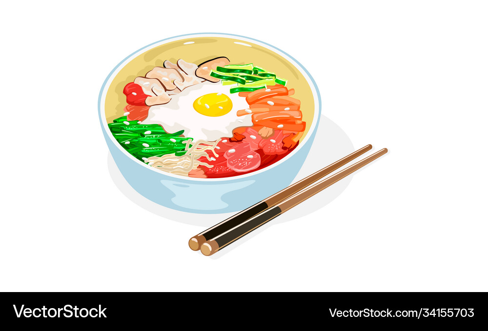 Bibimbap white rice topped with vegetables Vector Image