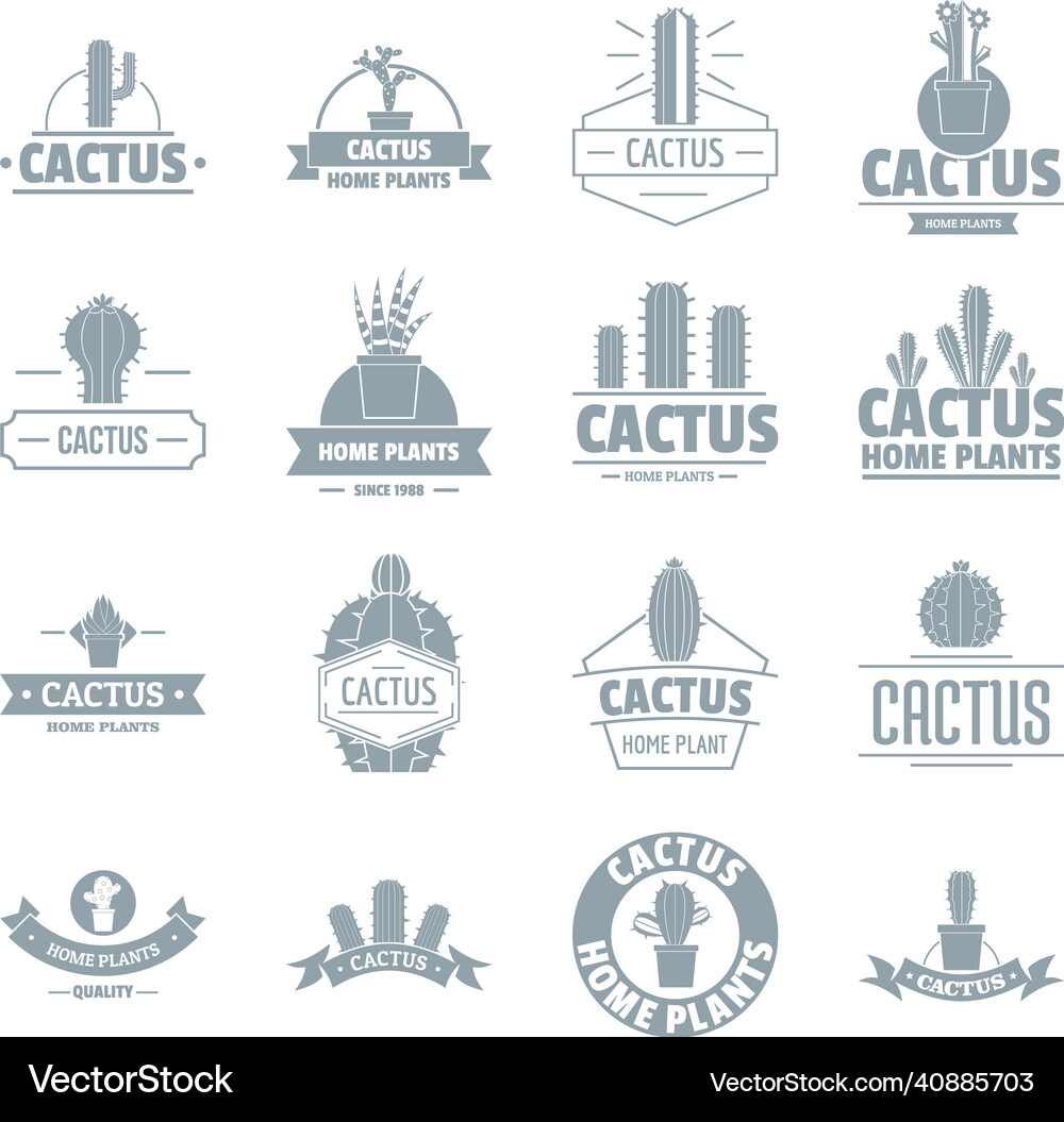 Cactus logo icons set simple style Royalty Free Vector Image