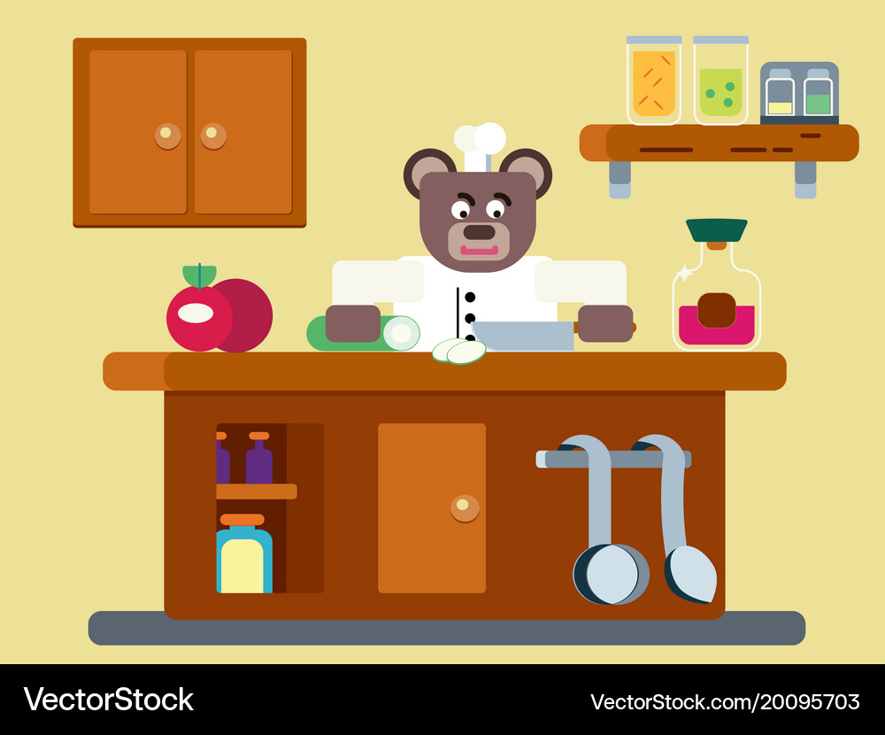 Cartoon brown bear the cook Royalty Free Vector Image