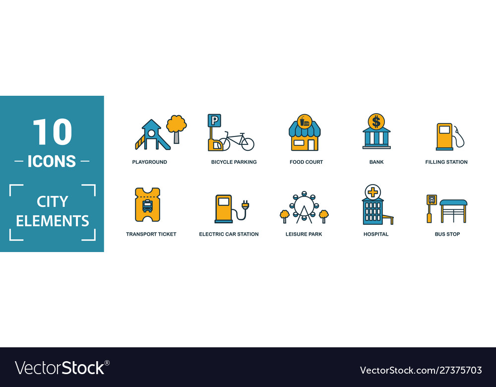 City elements icon set include creative Royalty Free Vector
