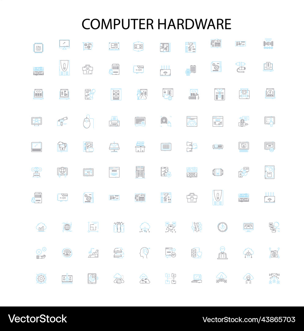 Computer hardware icons signs outline symbols Vector Image