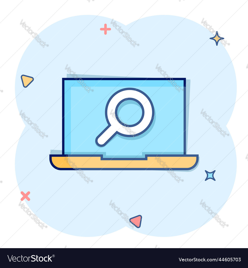 Computer search icon in comic style laptop Vector Image