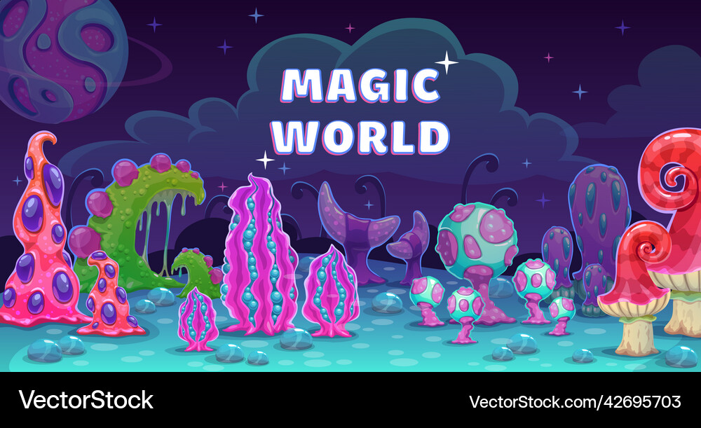 Fantasy cartoon alien world landscape magic scene Vector Image