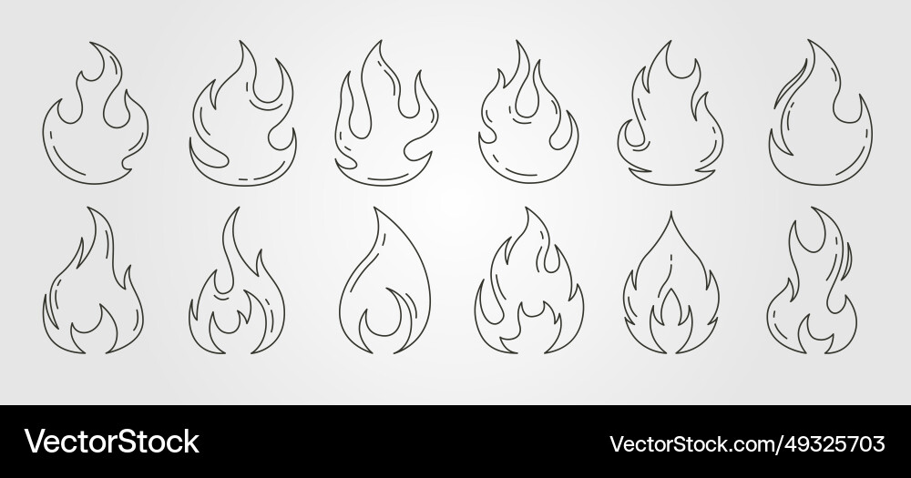 Fire flames line art icon symbol design set Vector Image