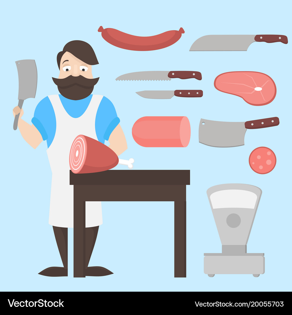 Flat butcher shop design elements and icons meat Vector Image