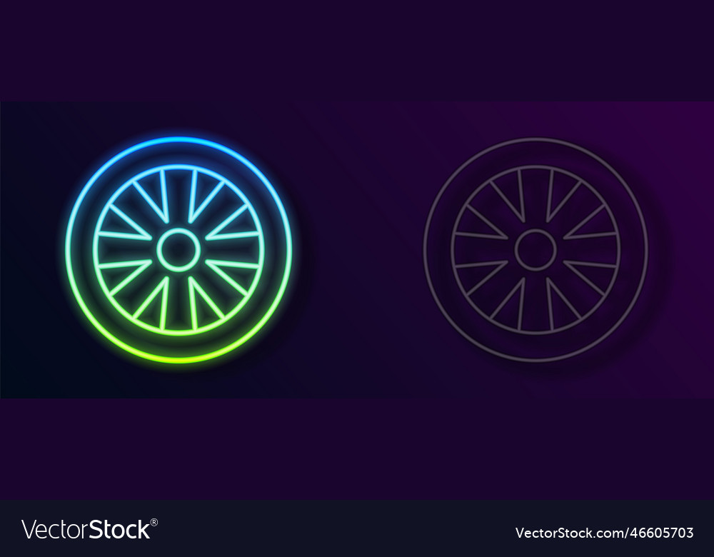 Glowing neon line alloy wheel for car icon Vector Image Glowing neon line alloy wheel for car icon Vector Image