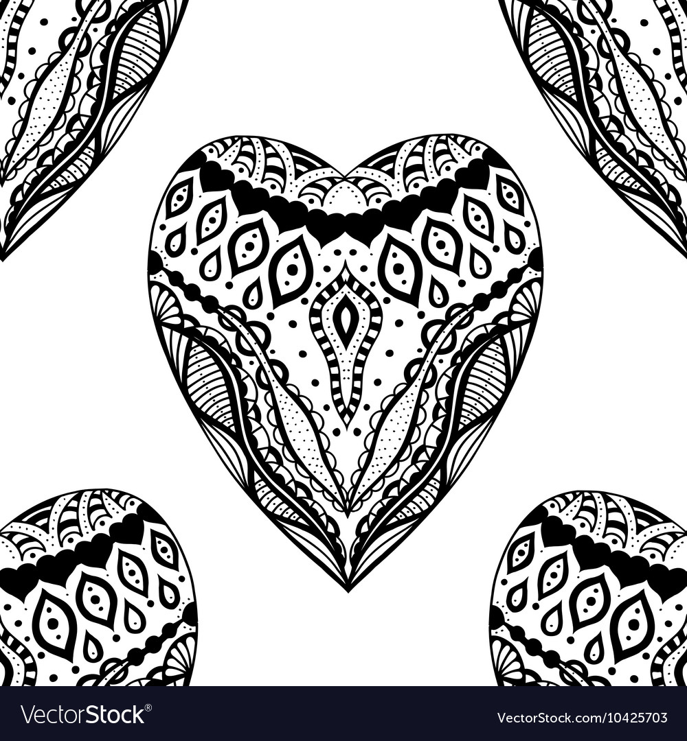 Hand drawn black and white love heart pattern Vector Image