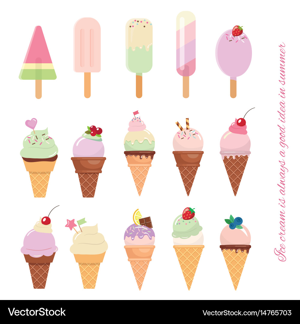 Ice cream cone and popsicle set isolated on white Vector Image