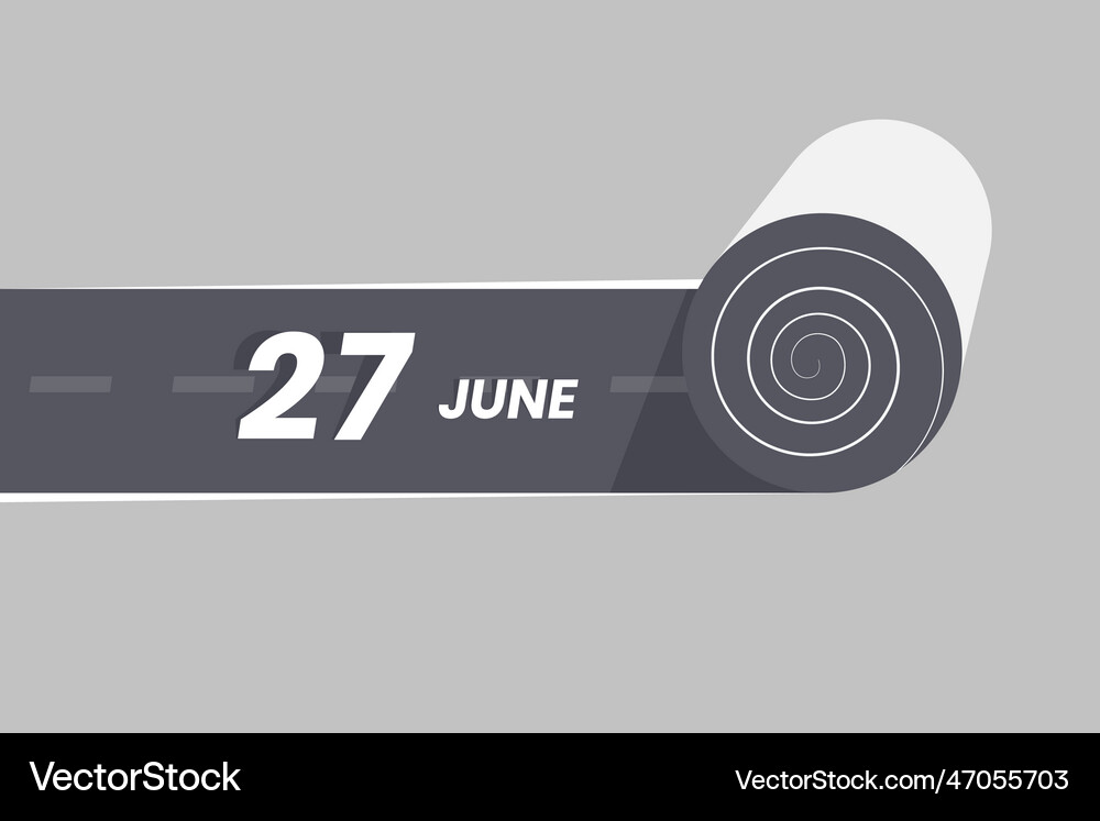 June 27 calendar icon rolling inside the road 27 Vector Image