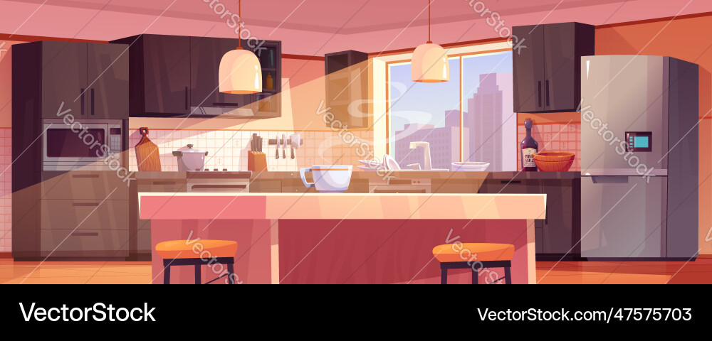 Modern kitchen interior design with furniture Vector Image