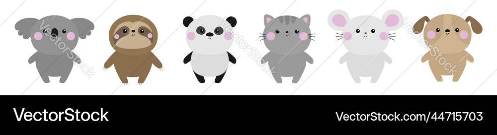 Sloth koala panda bear cat dog mouse set icon Vector Image