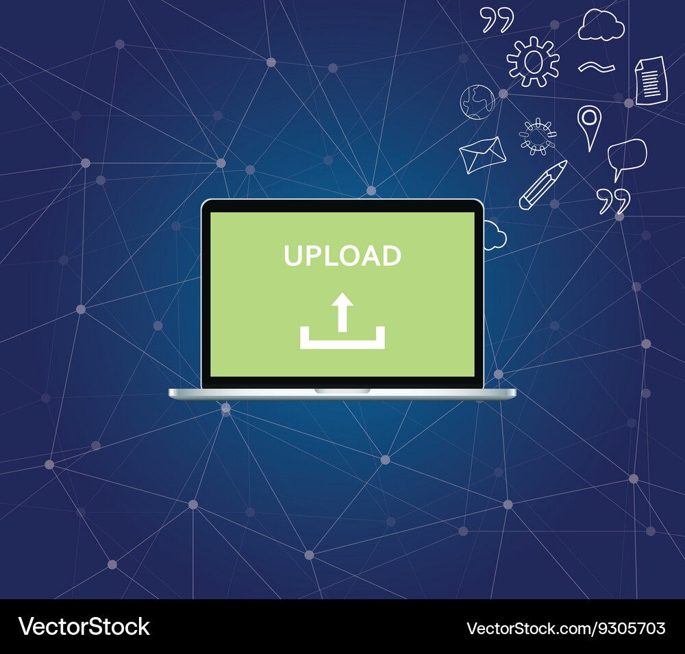 Upload file with arrow sign icon laptop Royalty Free Vector