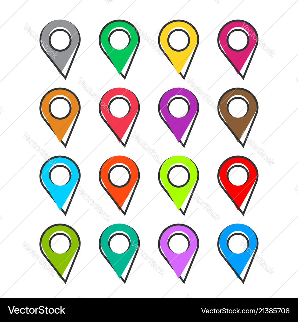 Cartoon set pin location icon in comic style Vector Image