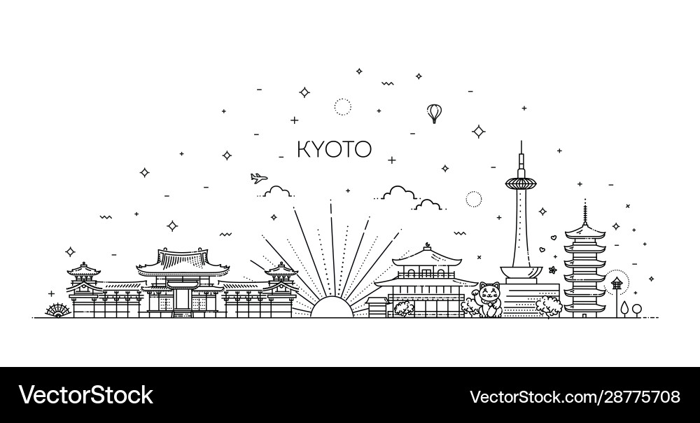 Kyoto vacation icons set Royalty Free Vector Image