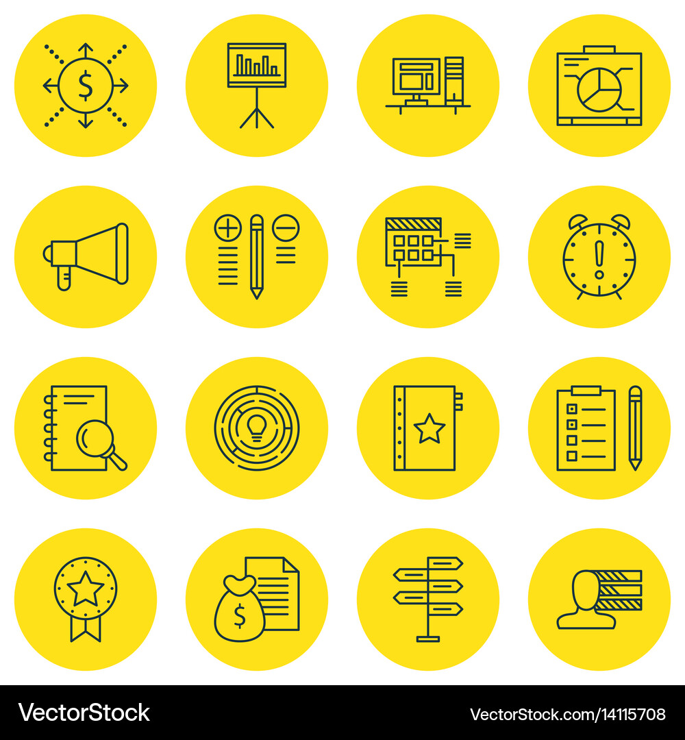 Set of 16 project management icons includes Vector Image
