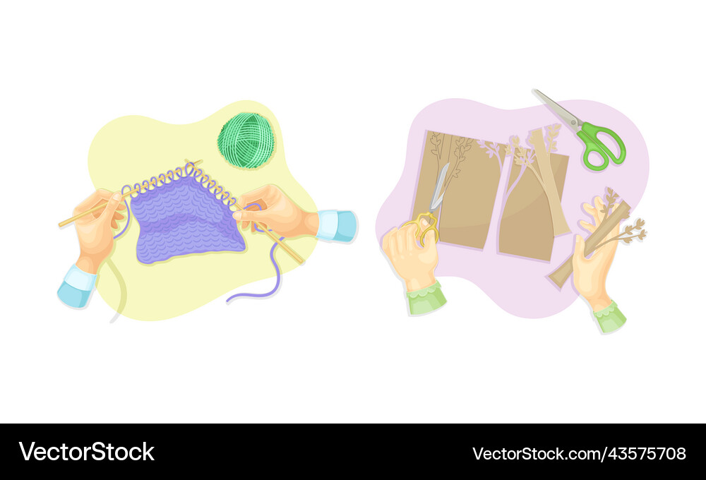 Top view of hands creating crafts set hands Vector Image