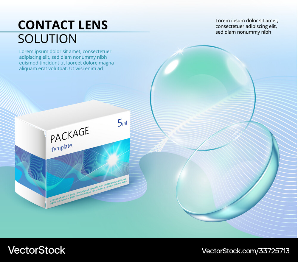 Ads template with realistic contact lens water Vector Image