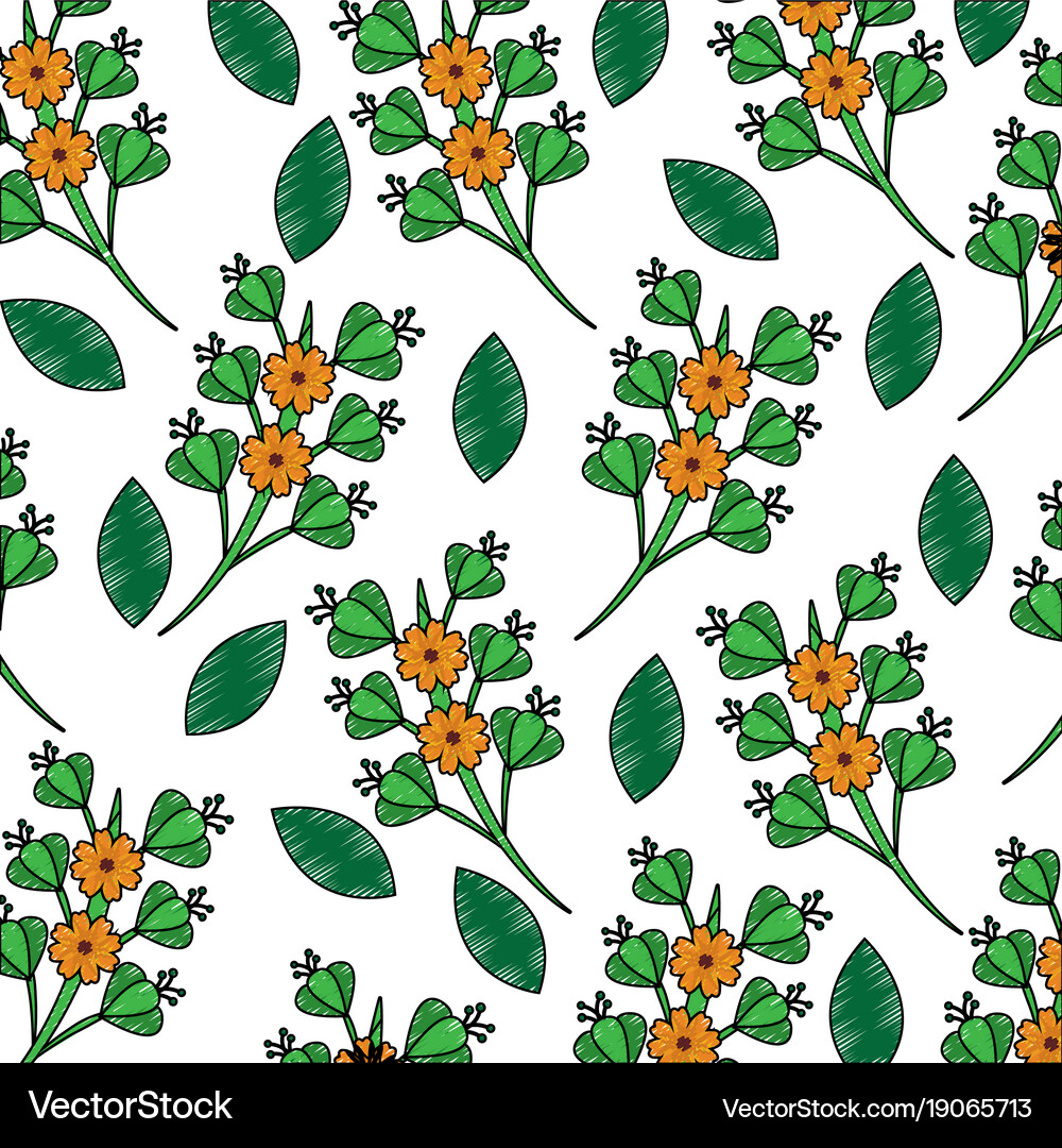 Beauty flowers branch leaves decoration pattern Vector Image