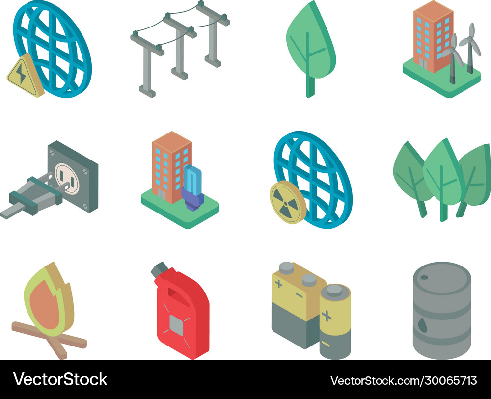 Bundle energy set icons Royalty Free Vector Image