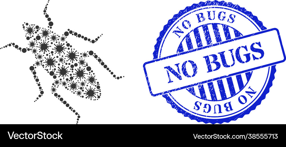 Grunge no bugs seal and covid-2019 bug collage Vector Image