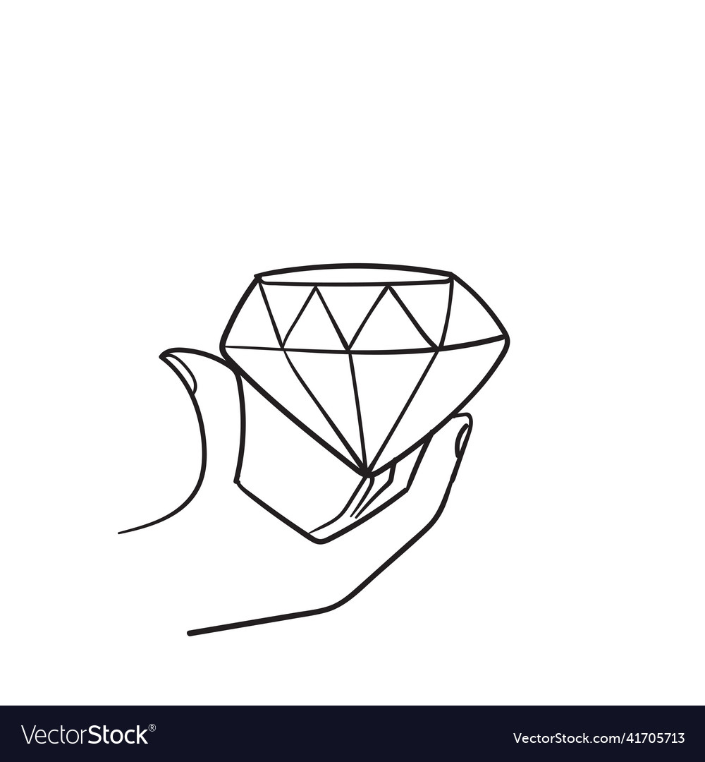 Hand drawn doodle holding diamond gem Royalty Free Vector