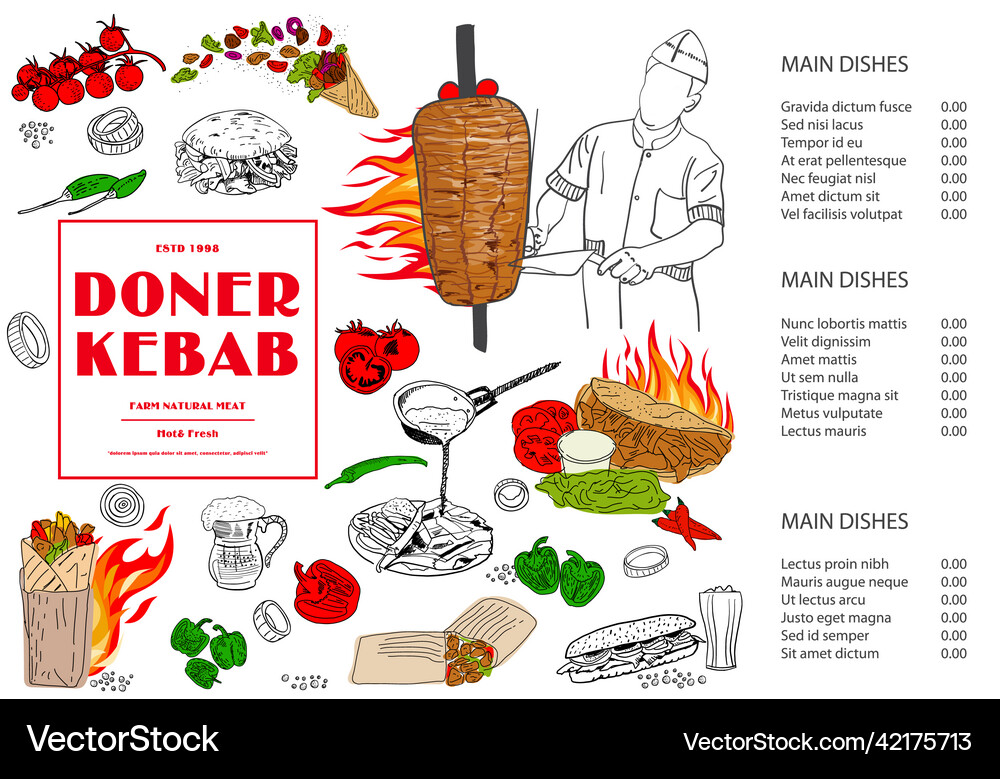 Placemat menu restaurant doner kebab brochure Vector Image