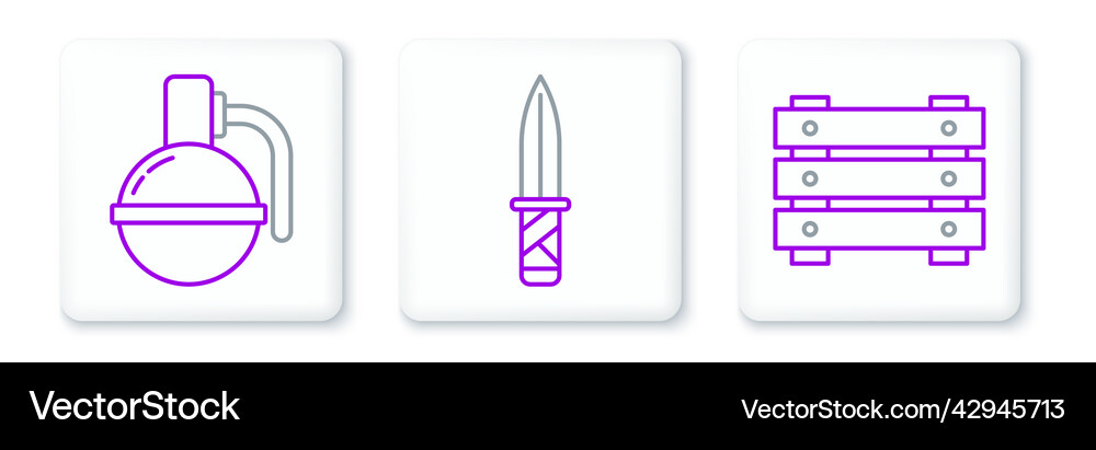 Set line military ammunition box hand grenade Vector Image