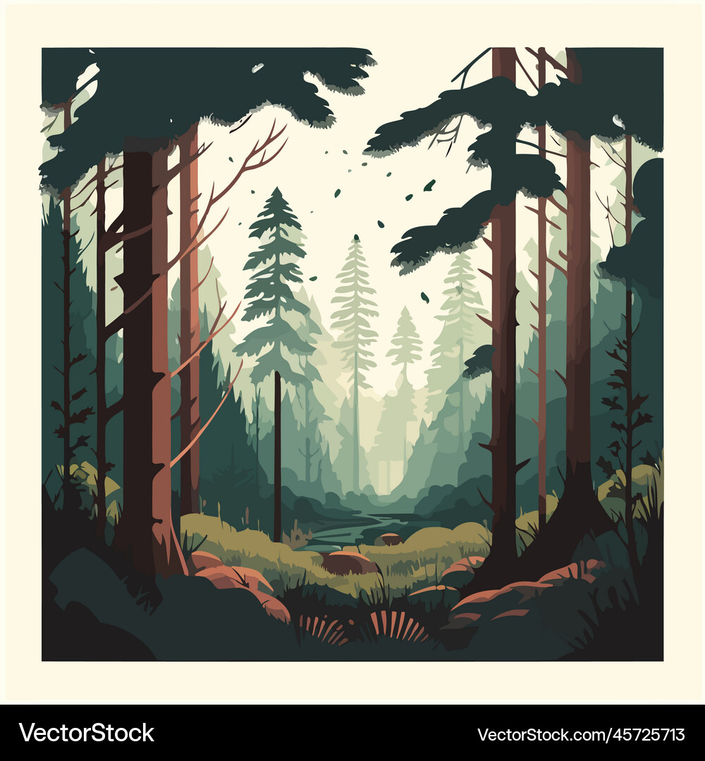 Woodland forest landscape with trees Royalty Free Vector