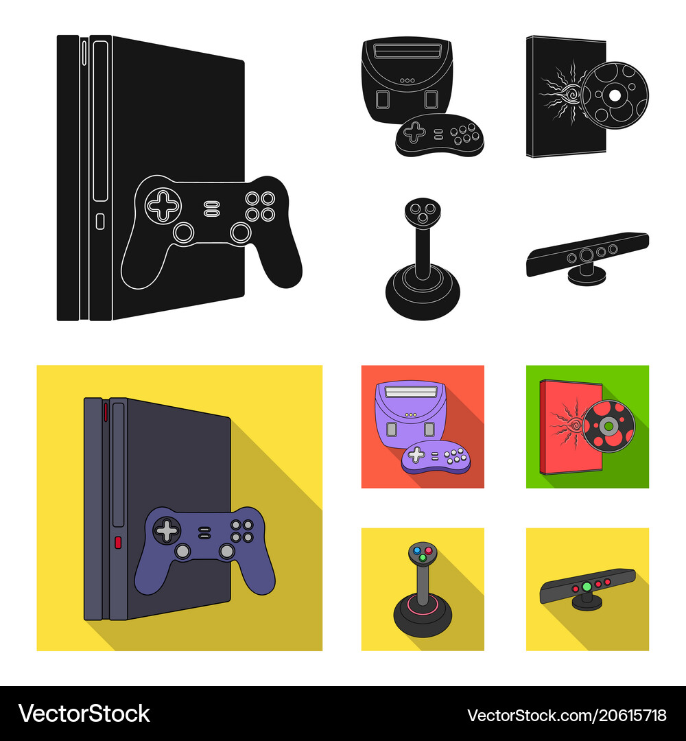 Game console joystick and disc black flat icons Vector Image