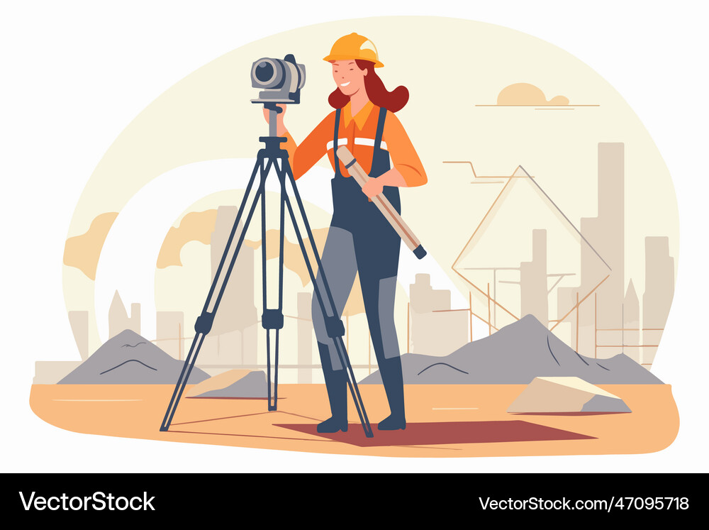 Happy female engineer in helmet and uniform using Vector Image