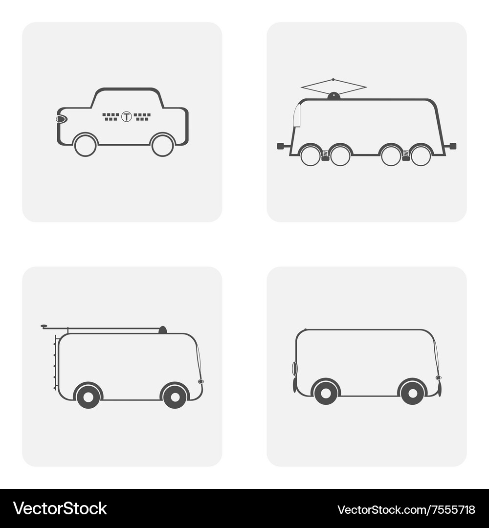 Monochrome icon set with bus tram tro Royalty Free Vector