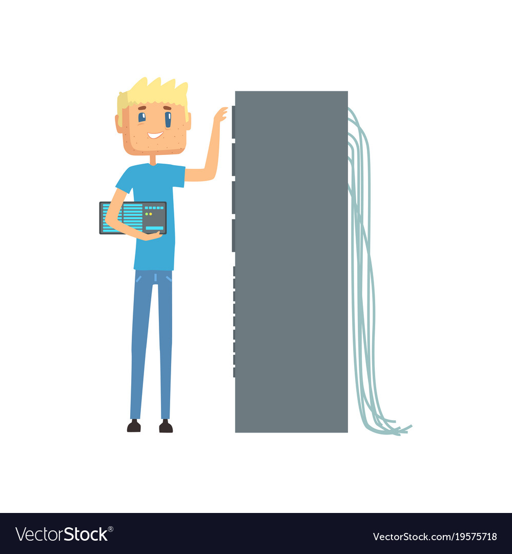Network engineer administrator working in data Vector Image Network engineer administrator working in data Vector Image