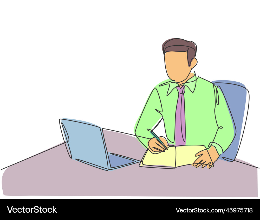One single line drawing of young serious Vector Image