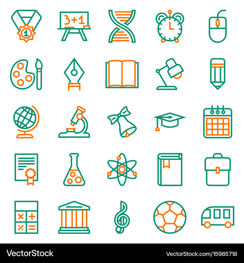 Outline icon collection school education Vector Image