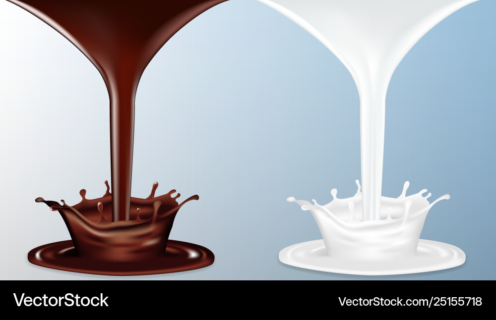 Realistic chocolate and milk flow with splash Vector Image