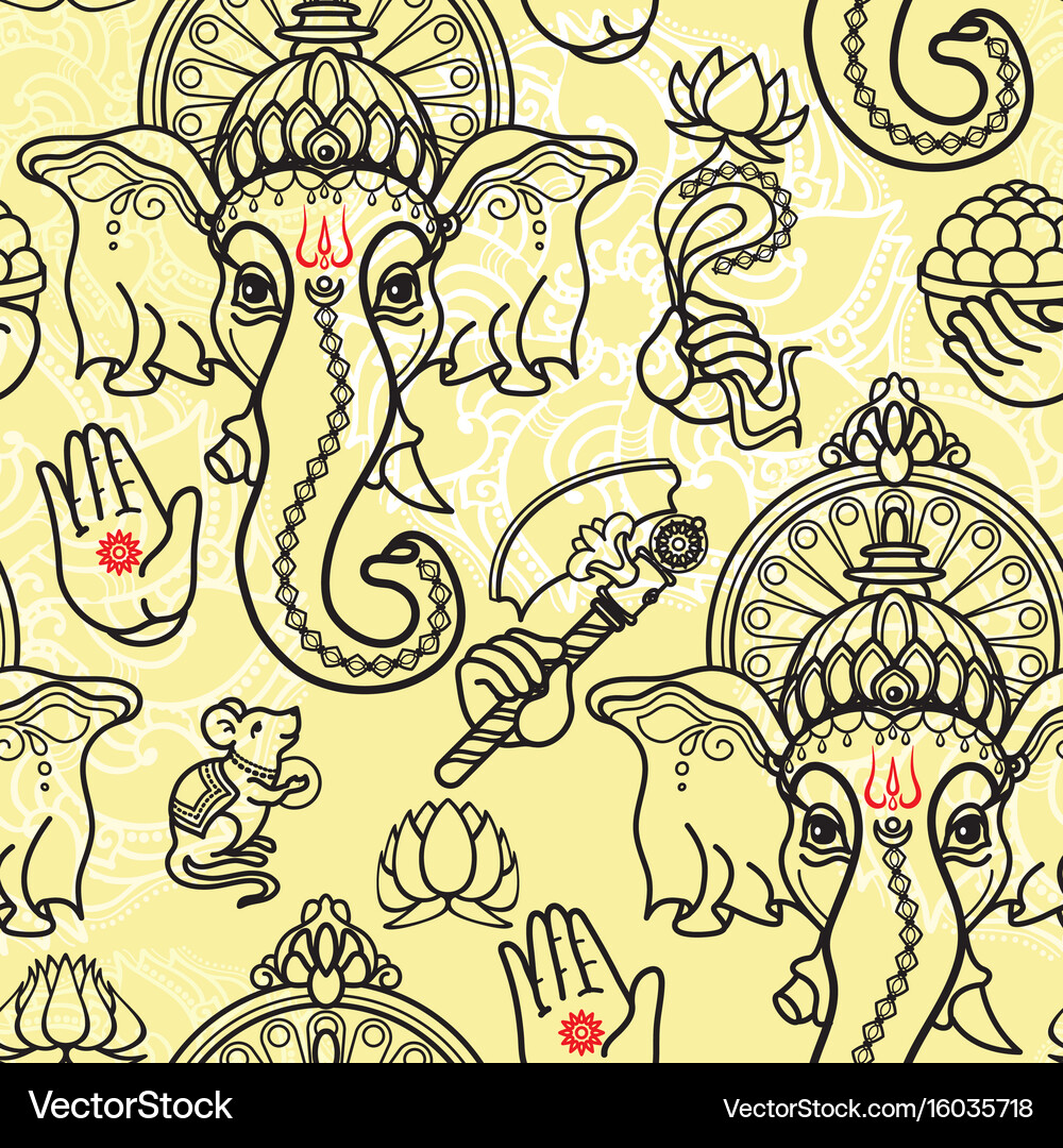 Seamless pattern of hand drawn line art Royalty Free Vector