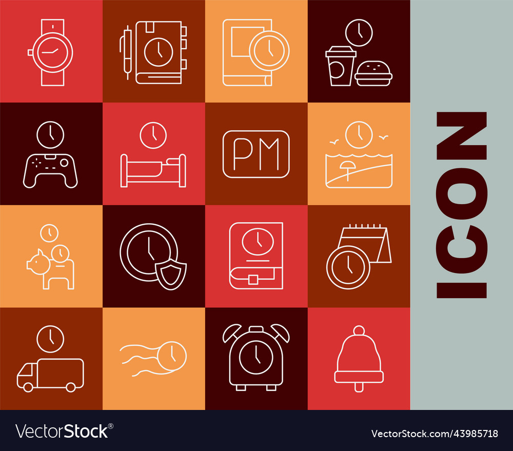Set line ringing bell calendar and clock vacation Vector Image Set line ringing bell calendar and clock vacation Vector Image