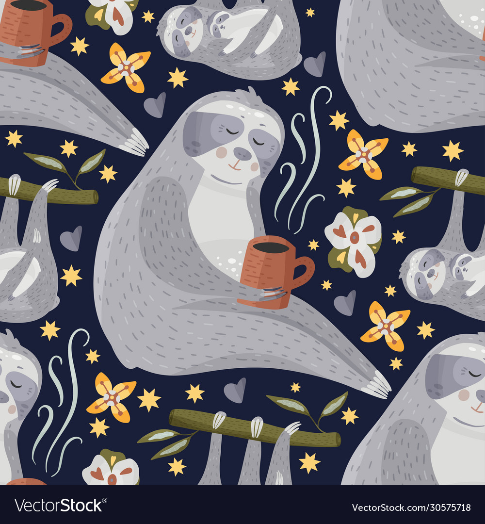 Sloth seamless pattern Royalty Free Vector Image