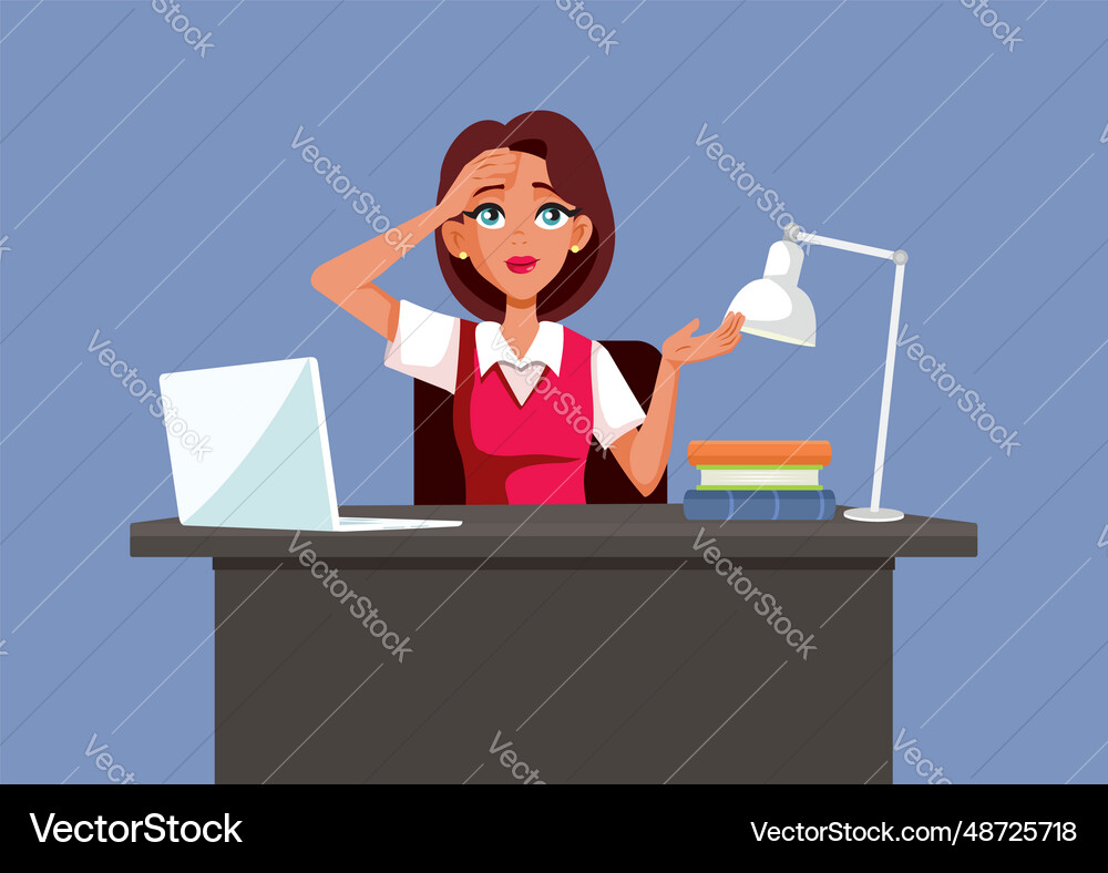 Stressed office woman feeling overwhelmed Vector Image