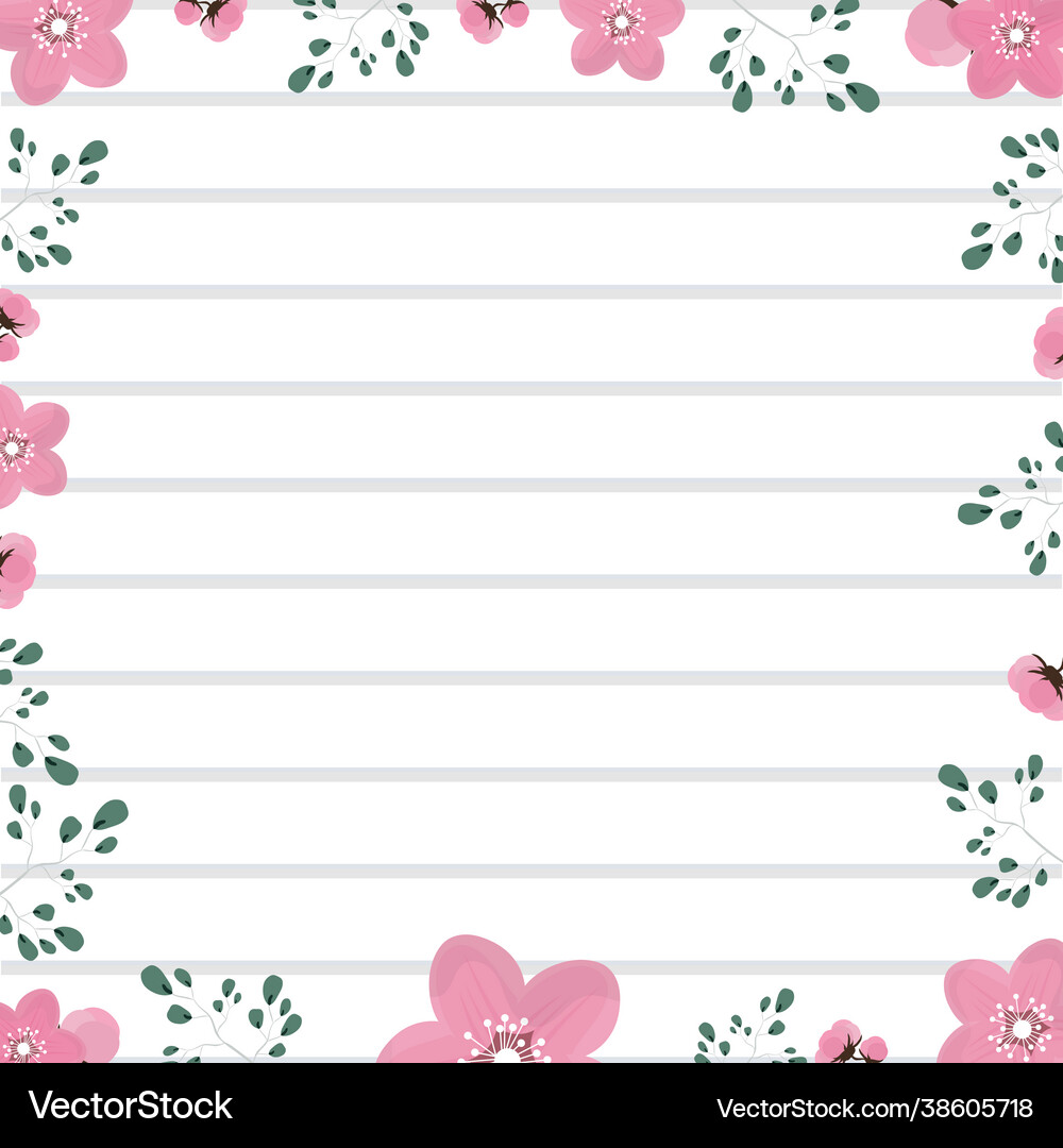 White square background with flowers and leaves Vector Image