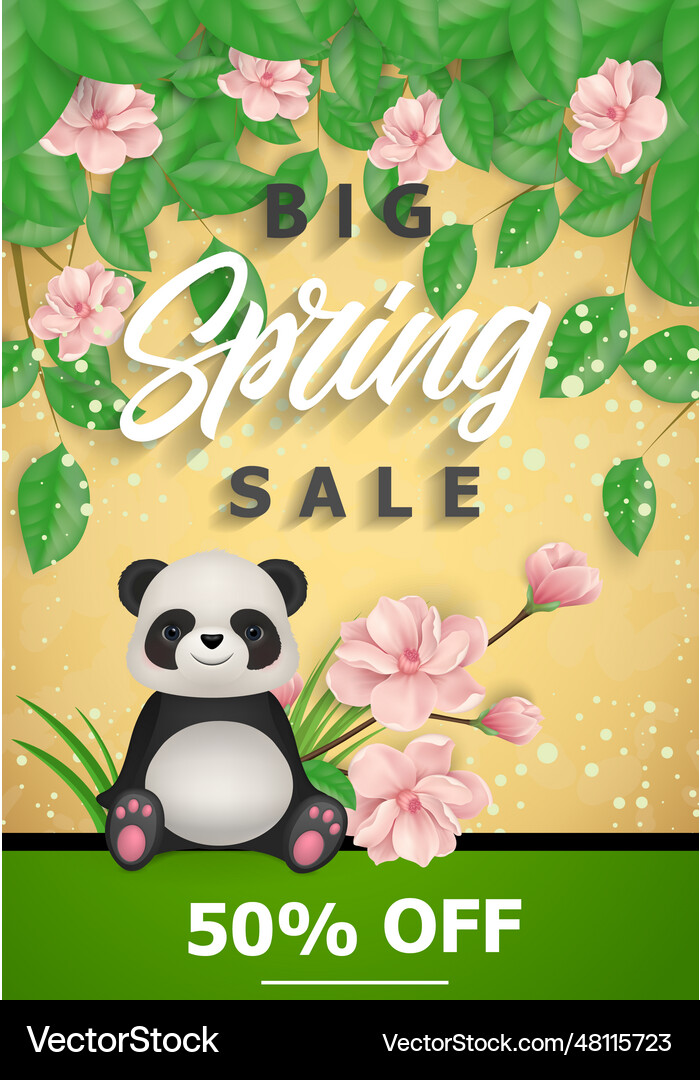 Big spring sale lettering with panda Royalty Free Vector