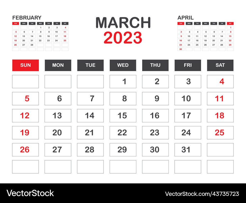 Calendar 2023 template -march Royalty Free Vector Image
