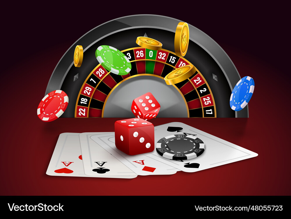 Casino roulette with chips red dice realistic Vector Image