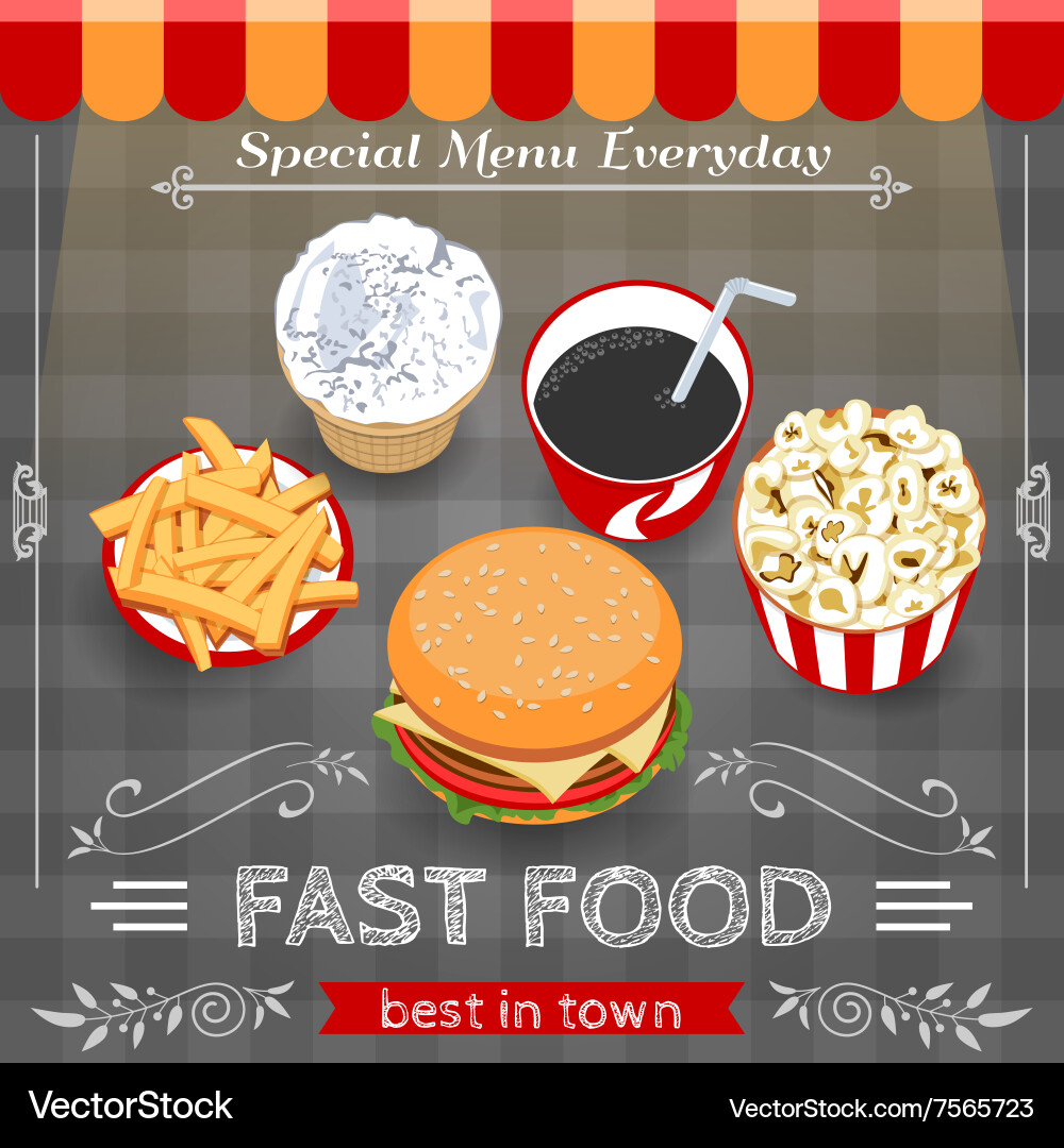 Colorful fast food menu poster Royalty Free Vector Image