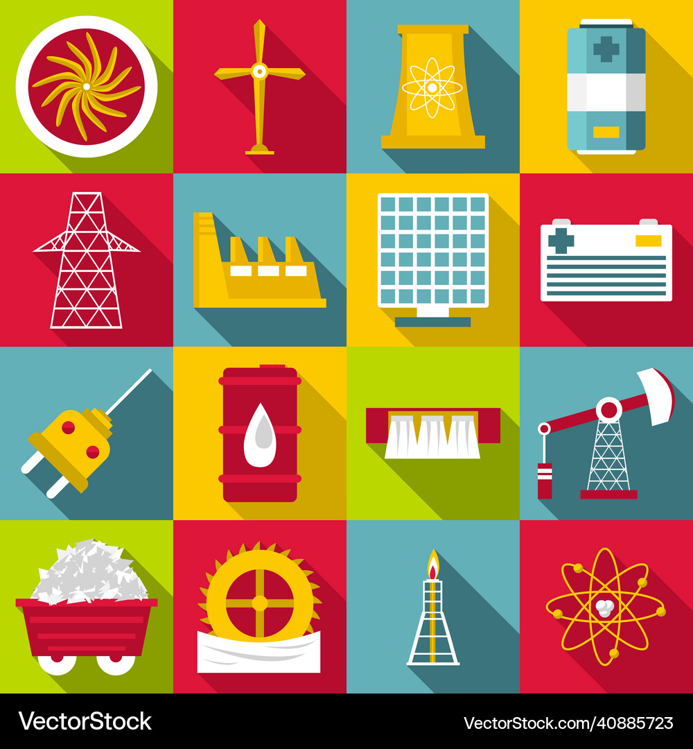Energy sources symbols icons set flat style Vector Image