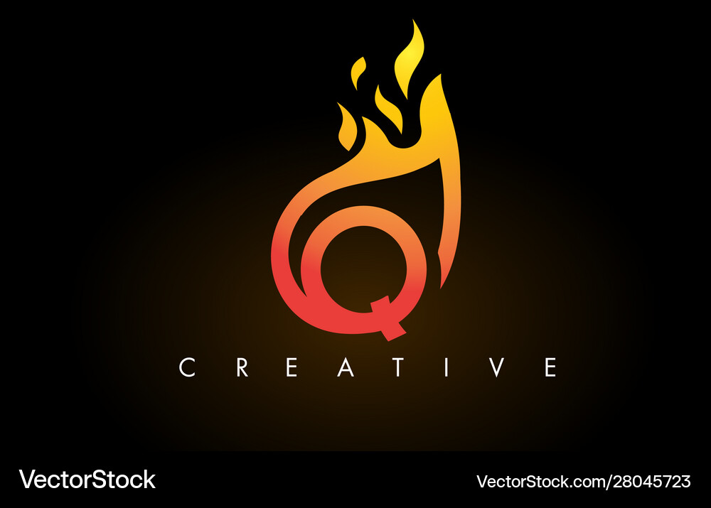 Flame q letter logo design icon with orange Vector Image