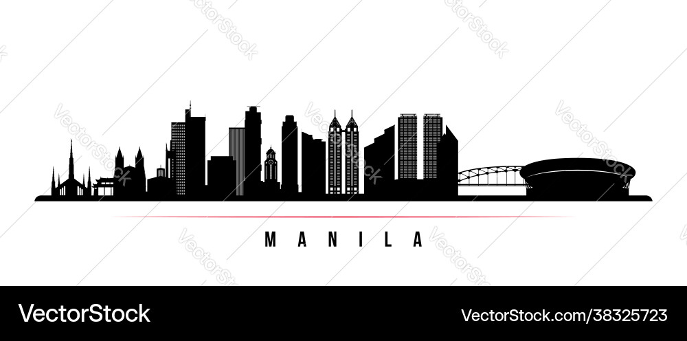 Manila skyline horizontal banner black and white Vector Image