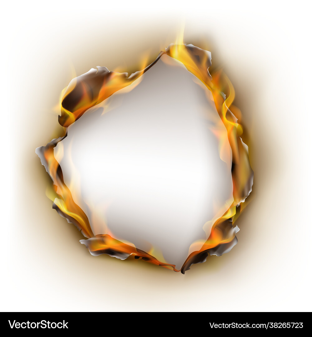Realistic burnt paper flames in circle Royalty Free Vector